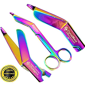 SET of 2 EACH PREMIUM GERMAN STAINLESS NURSES DOCTOR LISTER BANDAGE SCISSORS 7.25" + 5.5" MULTI TITANIUM COLOR RAINBOW STAINLESS STEEL-CYNAMED BRANDED-A+QUALITY GUARANTEED …