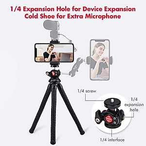 Fotopro RM-80 Flexible Tripod with Ball Head - Bendable Phone Stand for Travel Vlogging, Handheld Camera Mount, Compatible with Smartphones, Compact & Portable