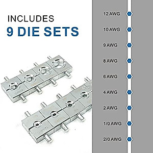 AMZCNC Hydraulic Wire Battery Cable Lug Terminal Crimper Crimping Tool 12 AWG to 00 (2/0) Electrical Terminal Wire Crimping Plier Kit,Marked with AWG
