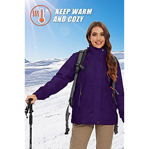 MAGCOMSEN Winter Coats for Women Winter Jacket Women Snowboard Jacket 3 In 1 Jacket Waterproof Insulated Skiing Jacket Dark Purple M