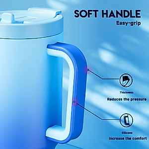 Meoky 32 oz Tumbler with Handle and Flip Straw, 100% Leakproof Tumbler with Lid and Straw, Stainless Steel Insulated Cup, Cupholder Friendly, Keeps Cold for 24 Hours (Sky)