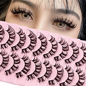 DSLONG 10 Pairs Cluster Lashes D Curl Russian Strip Lashes Fluffy False Eyelashes Individual Natural Wispy Lashes DIY Eyelashes Extension At Home (D01)