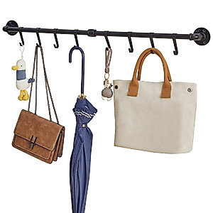 YMYNY Pot Rack Wall Mounted, 35.4" in Kitchen Utensils Hanging Rack Rail, Cookerware Storage Organizer, Coffee Mug Holder, for Kitchen, Entryway, Bathroom, Balcony, with 8 S-Hooks, HPR002H