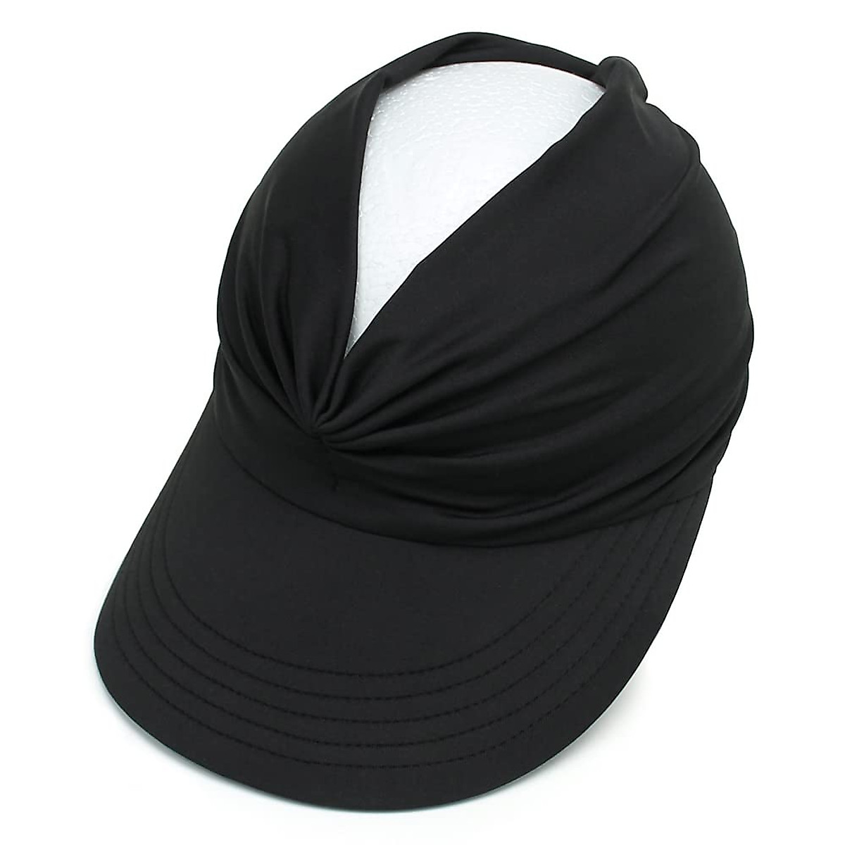 Women Visor Ponytail Sun Hat UPF 50+ UV Protection Wide Brim Beach Cap Summer Hat Outdoor(Black)