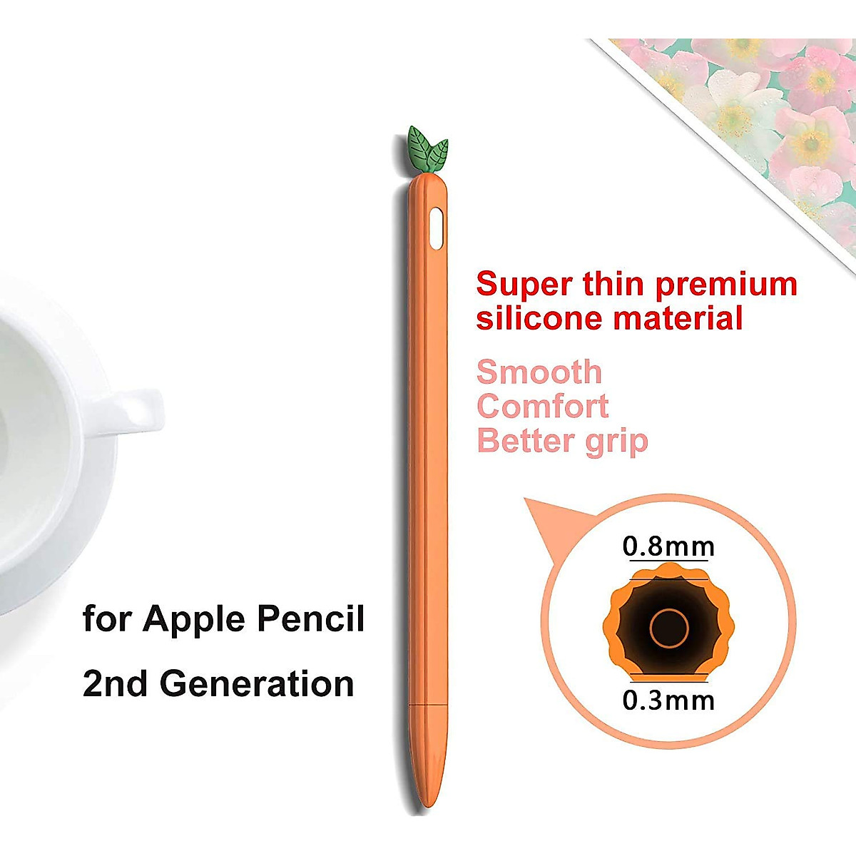 TYPLAUSE (2 Pack) Fruit Design Silicone Soft Protective Cover Accessories Compatible with Apple Pencil 2nd Generation iPencil Case Sleeve Cute (Peach+Avocado)