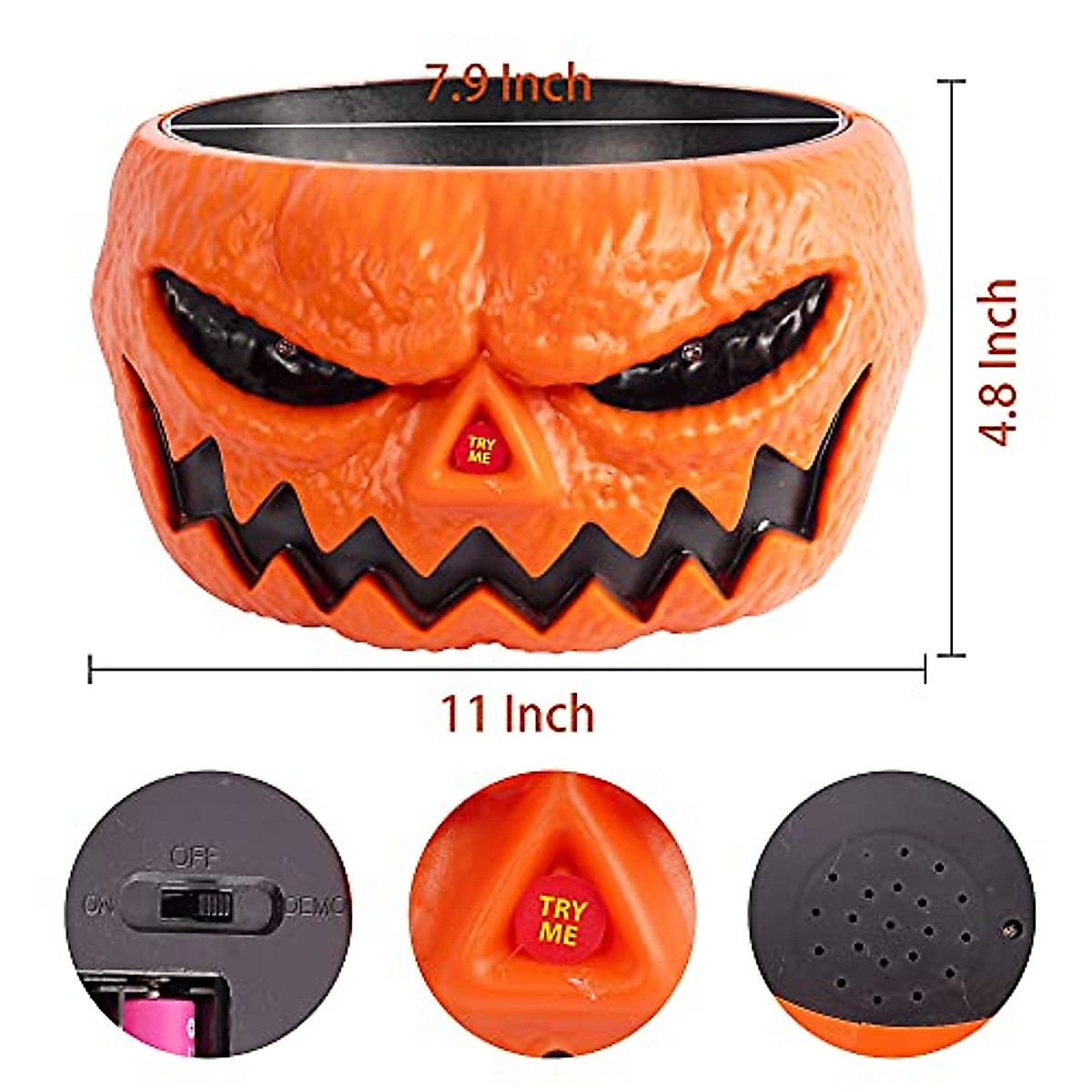 FUNPENY Halloween Candy Bowl, Animated Pumpkin Candy Holder, Lighted Red Eyes and Sound Candy Dish with Motion Activated for Trick-or-Treaters Party