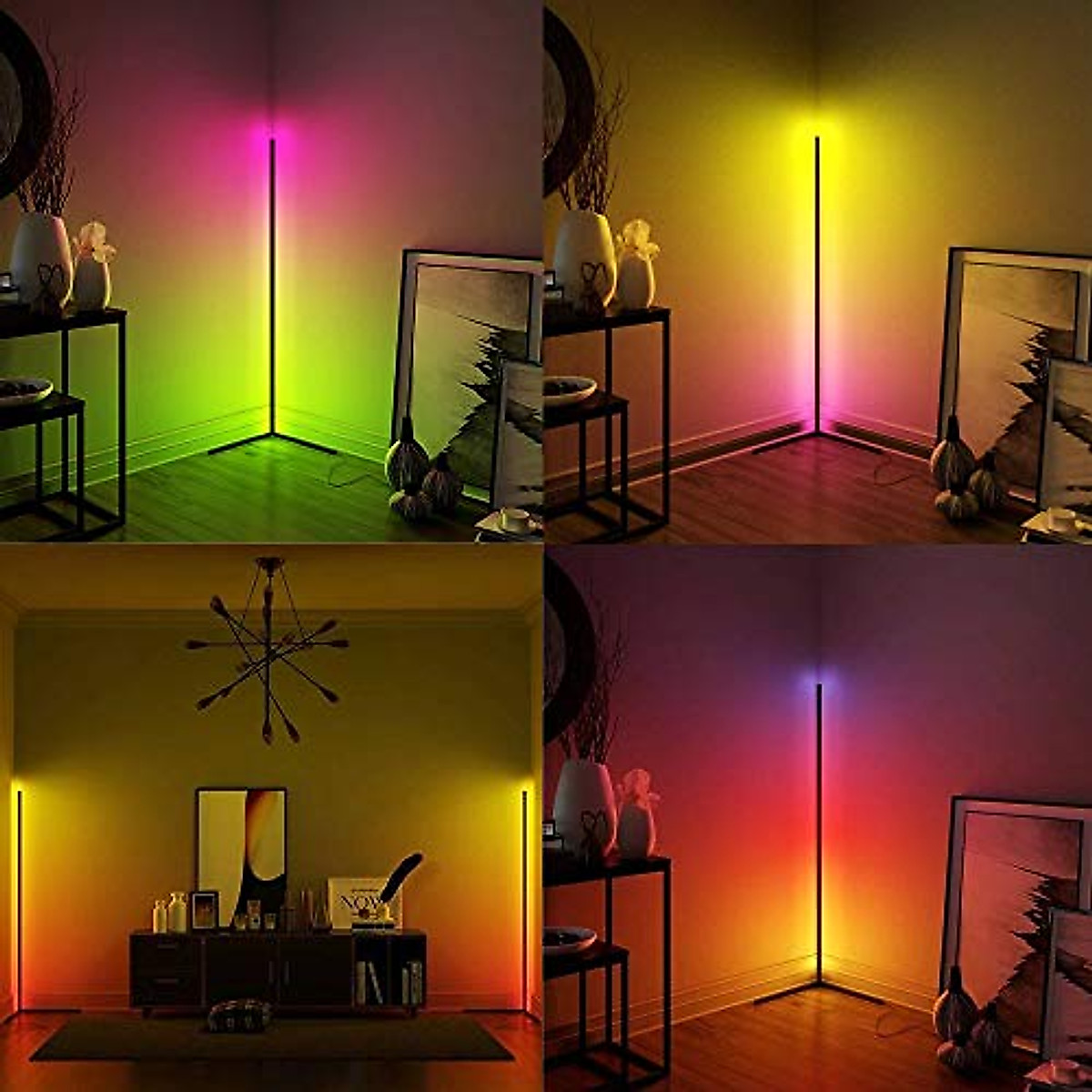 Latest LED Floor Lamp, Modern Bedroom RGB Color Changing Corner Light Minimal Vertical LED Standing Floor Lamp, Remote APP Control and Remote Control Switch Colors Floor Lamp at Will