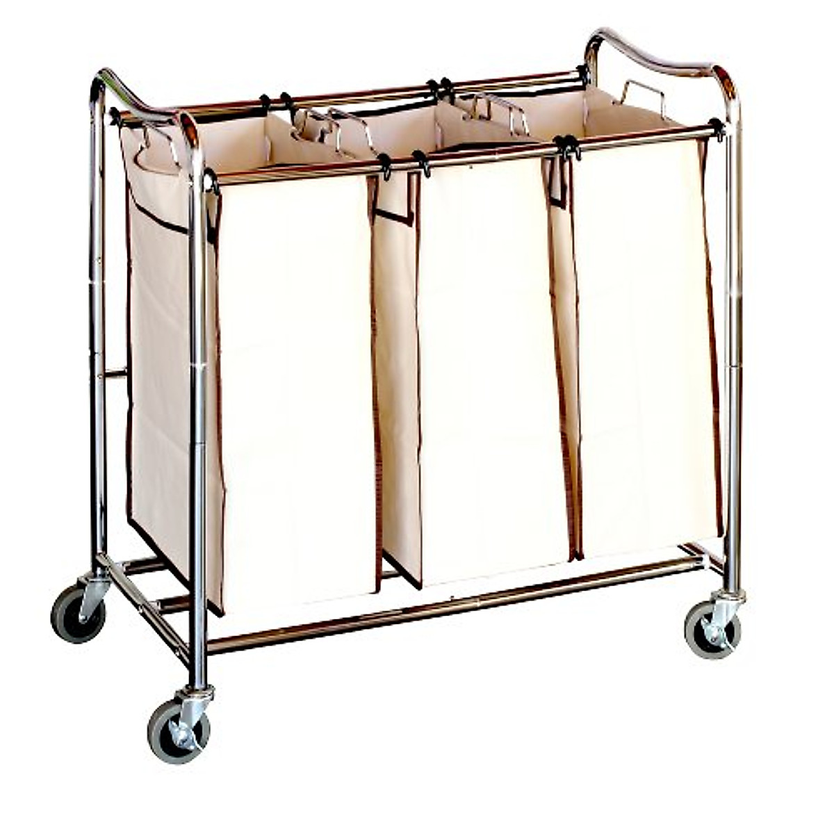 DecoBros Heavy-Duty 3-Bag Laundry Sorter Cart, Chrome