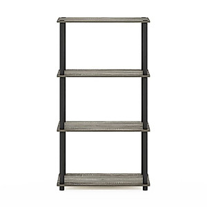 Furinno (99557GYW/BK) Turn-N-Tube 4-Tier Multipurpose Shelf Display Rack - French Oak Grey/Black