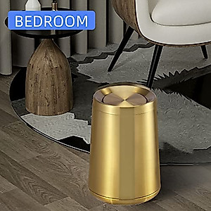 BRIEFHUMAN Household Swing Gold Bathroom Trash Can，Brushed Stainless Steel，10 L/3 Gallen，Garbage Can with Flipping Lid， for Indoor or Commercial Use, Kitchen,Modern，Living Room,Bedroom