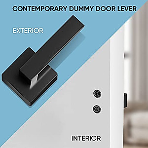 TICONN 5Pk Door Handle Heavy Duty, Reversible Square Door Lever for Bedroom, Bathroom and Rooms (Black, Dummy - Rear Mount, 5 Pack)