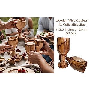 collectiblesBuy Handmade Rustic Dark Brown Wooden Wine Glass Vintage Wood Goblet Drinkware Cup Set of 2