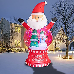 WONDER GARDEN Christmas Inflatable Blow Up Santa Claus with Build-in Rotating LEDs Inflatables for Holiday Party Xmas Lawn Garden Yard Decorations