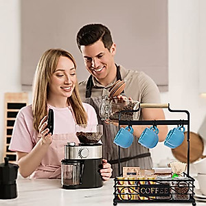 TreeLen Coffee Mug Holder with Removable Hooks, 6 Capacity Coffee Cup Holder for Countertop, Metal Coffee Mug Rack for Coffee Bar, Coffee Mug Tree for Large Mugs, Black