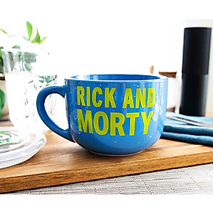 Silver Buffalo Rick and Morty Ceramic Soup Mug with a Vented Plastic Lid, 24 Ounces