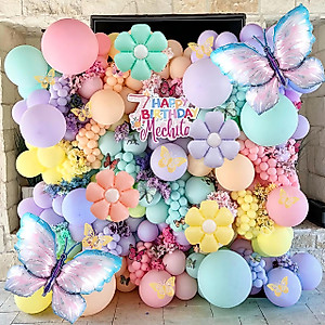Futureferry Butterfly and Daisy Flower Balloons Arch Garland Kit 164Pcs Pastel Purple Green Yellow Pink Orange Balloons with Butterfly Stickers for Birthday Party Baby Shower Decorations