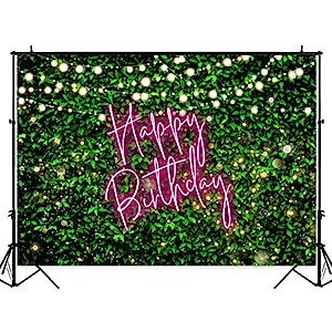 Mocsicka Green Leaves Happy Birthday Backdrop Greenery Pink Neon Birthday Backdrops 30th 40th 50th Adult Birthday Party Decorations Photo Background (Pink, 7x5ft (82x60 inch))
