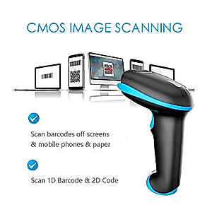 NADAMOO QR Code Scanner Wireless 2D Barcode Scanner With Stand Supports Screen Scan Handheld CMOS Imager Long Range Portable USB Bar Code Reader with Auto Sensing Read 1D 2D QR Code PDF417 Data Matrix