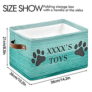 CHIFIGNO Personalized Dog Toy Storage Basket with Handles, Teal Customized Pet's Name Foldable Storage Box Organizer Bag for Clothes Storage Toys Storage, 1PC