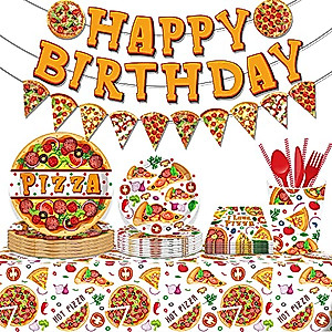 CC HOME 1 Pack Pizza Party Plastic Tablecloth 54 x 87 Inch Long Rectangular Table Cover for Buffet,Birthday Party Holiday Dinner,Picnic or Tablecloth for Kitchen Event Use