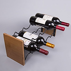 Creative Home Acacia Wood and Black Wire Rack Bottle Holder Red Wine Champagne, Free Standing