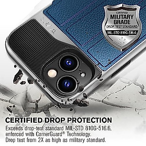 VENA Wallet Case Compatible with Apple iPhone 13 (6.1"-inch), vCommute (Military Grade Drop Protection) Flip Leather Cover Card Slot Holder with Kickstand (Blue)