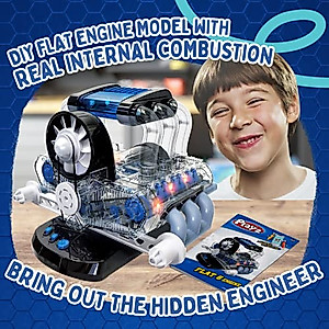 Playz Flat 6 Model Engine Building Kit - 320+ Pieces Revved-Up Internal V8 Style Combustion to Build Your Own Mini Engine That Works - DIY STEM Project & Gift for Kids, Teens, & Hobby Kit for Adults