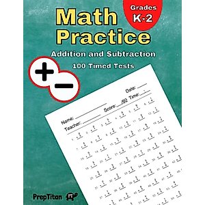 Math Practice - Addition and Subtraction: 100 Timed Tests, Grades K-2, Math Drills, Digits 0-20