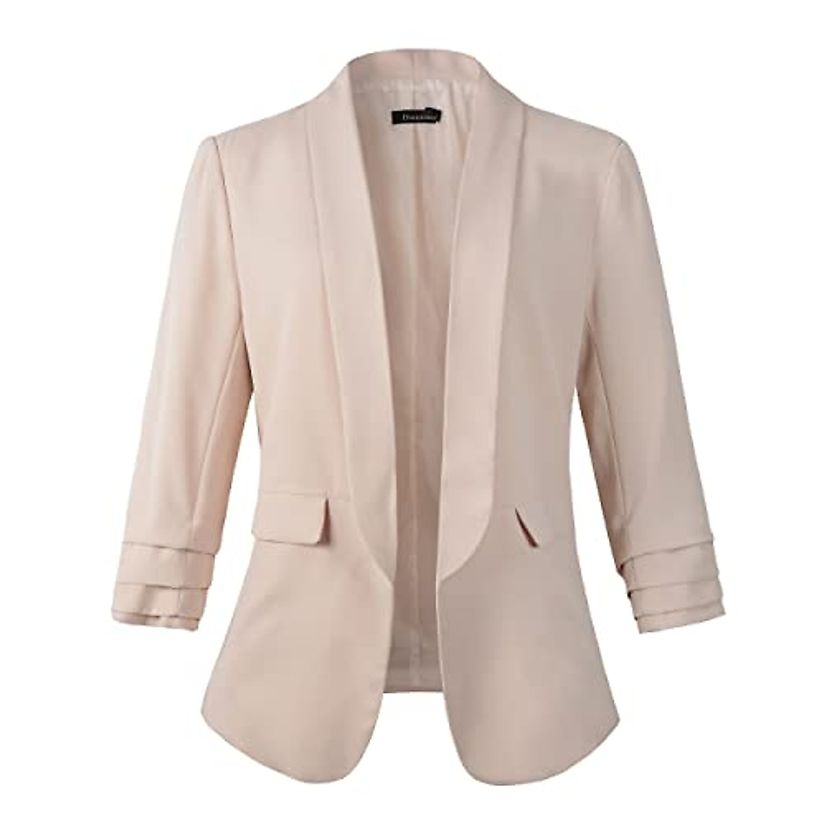 Beninos Womens Casual 3/4 Folding Sleeve Boyfriend Blazer Jacket with No Button (808 Khaki, XL)