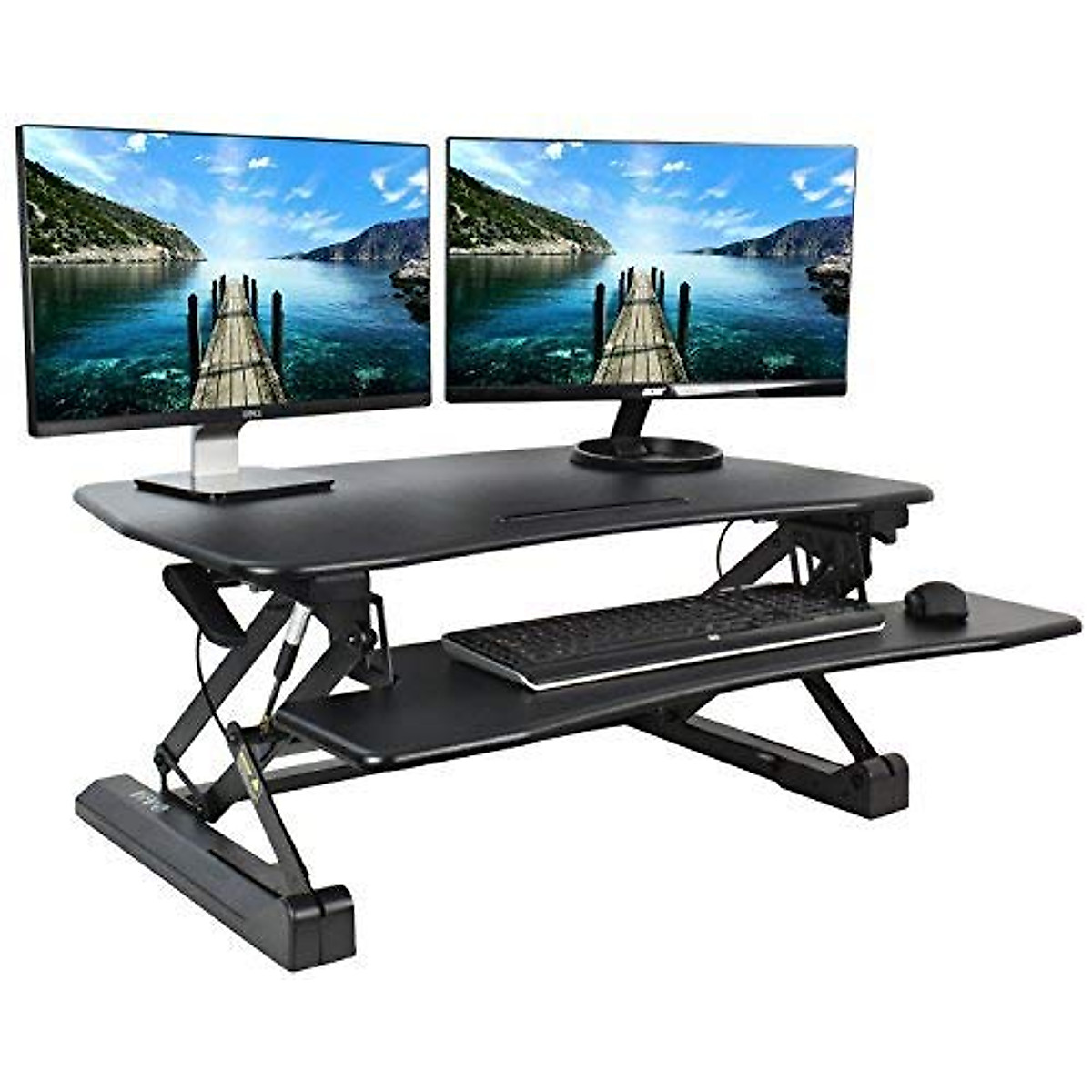 VIVO Black Deluxe Height Adjustable 36 inch Standing Desk Converter, Sit Stand Tabletop Dual Monitor and Laptop Riser Workstation, DESK-V000DB