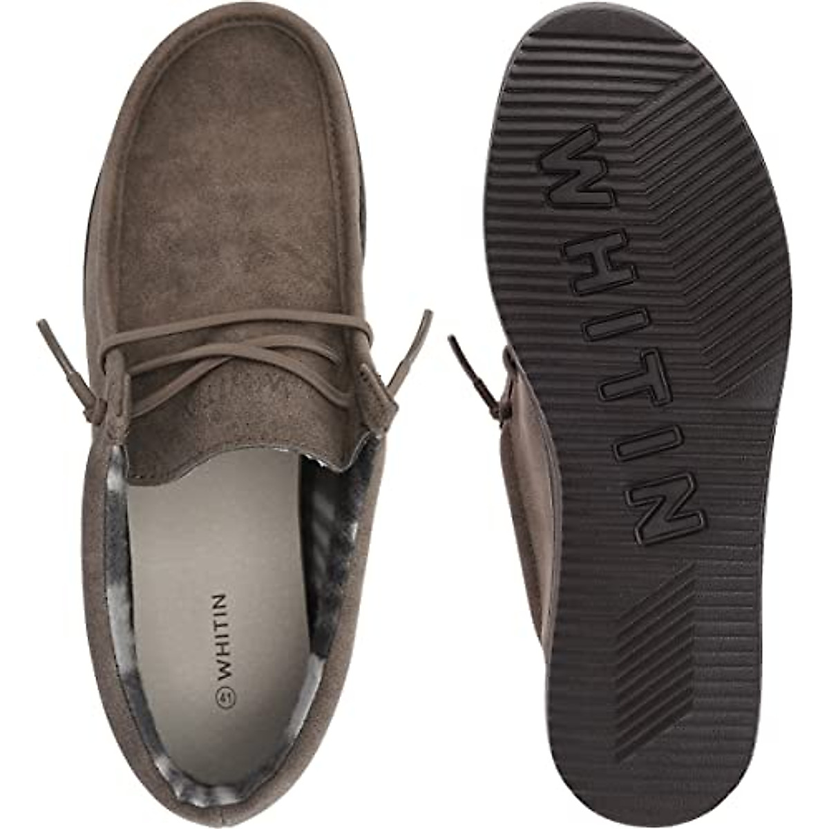 WHITIN Men's Slip on Loafers Suede Recycled Leather Boat Shoes Casual Deck Sneakers Size 13 Lightweight Winter Warm MOC Toe Walking Dark Brown 47