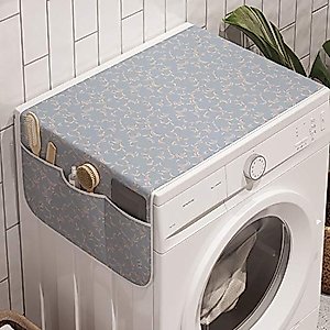 Ambesonne Floral Washing Machine Organizer, Flower Arrangement Abstract Flying Petals Foliage Leaves Silhouette Composition, Anti-slip Fabric Cover for Washers and Dryers, 47" x 18.5", Blue Grey Tan