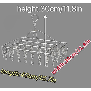 TVRTFQ 2 Pack Stainless Steel Sock Drying Rack with 80 Clips,360° Rotatable Windproof Hook Clothes Hanger Rack for Sock,Bras,Underwear,Baby Clothes,Hat,Scarf,Pants,Gloves,Towel and Laundry Accessories