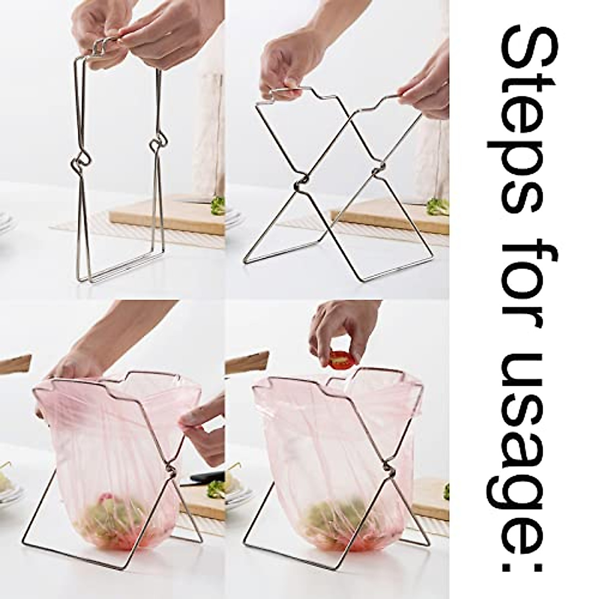 Jonvin 2 PCS Desktop Trash Bag Holder,Metal Mini Countertop Trash Can, Foldable Stainless Steel Garbage Bag Shelf,Dishcloth Towel Rack