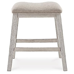 Signature Design by Ashley Skempton 4 Piece Counter Height Dining Set, Includes Table and 3 Barstools, Whitewash & Skempton Modern 24" Counter Height Upholstered Barstool, 2 Count, Whitewash