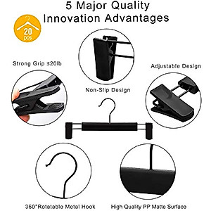 Pants Hangers Skirt Hangers,20 Packs Black Plastic Dress Trousers Hanger with Non-Slip Big Clips and 360 Rotatable Hook
