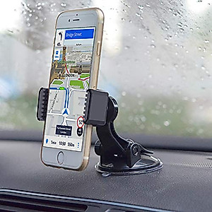 APPS2Car Suction Cup Phone Holder for Car with Adjustable Arm, Low Profile Dashboard Phone Mount Compact Windshield Window Dash Mobile Stand Compatible w/All iPhone and Android Cell Phones