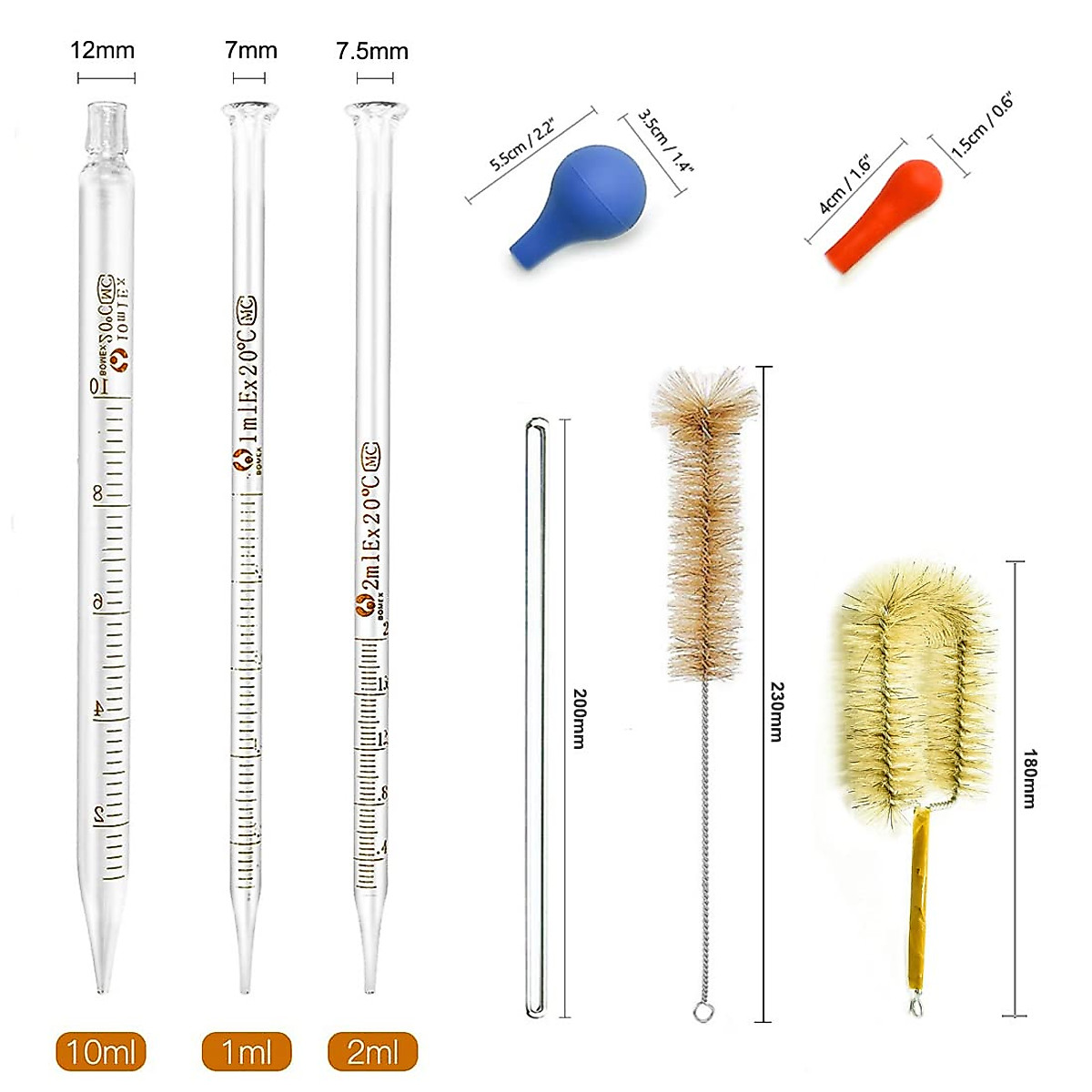 ZEEROQOLAB Lab Glassware Set, Beaker Glass Cylinder Pipettes Set, 5pcs Thick Glass Graduated Beaker, 4pcs Glass Measuring Cylinder with 4pcs Glass Stirring Rod and 2pcs Cleaning Brush