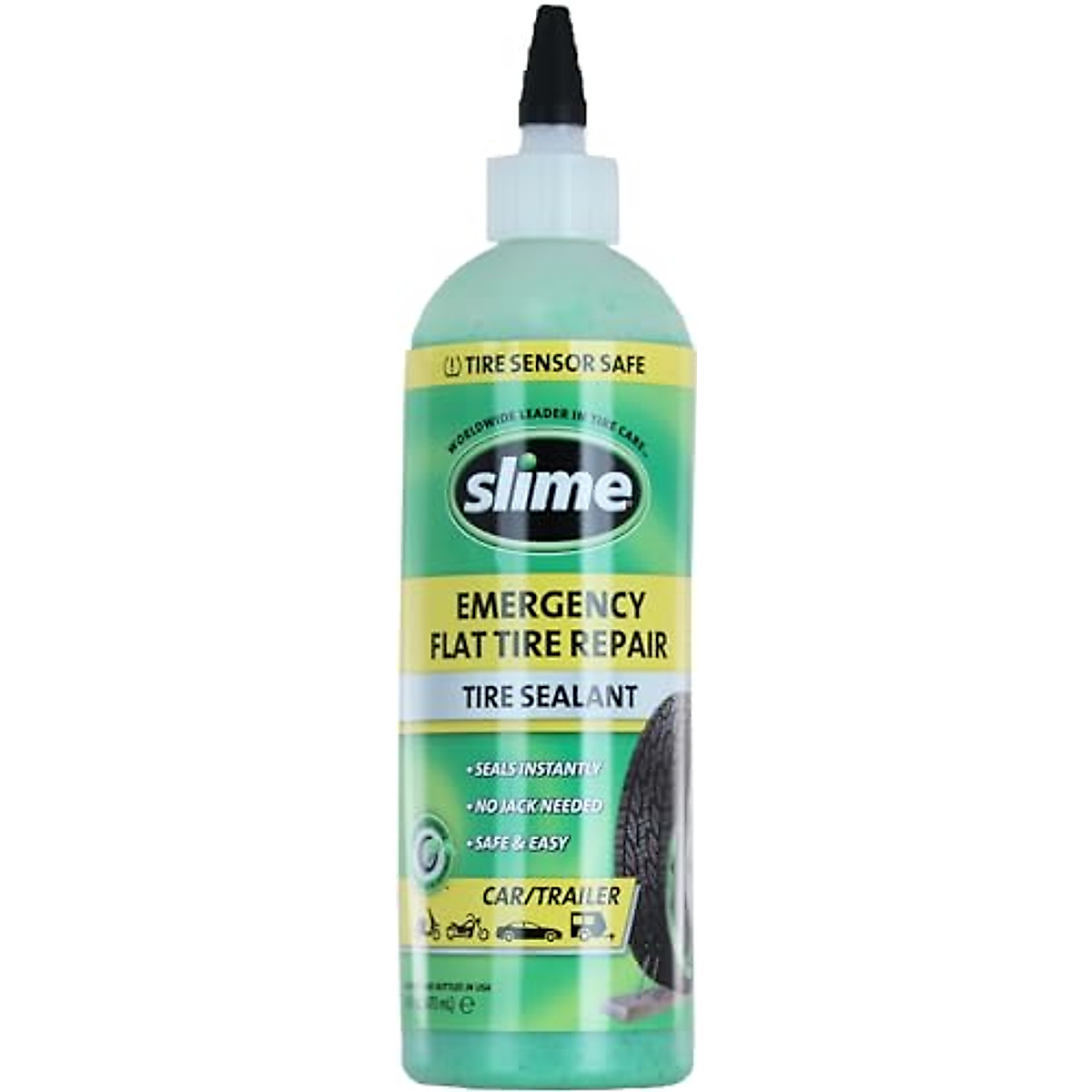 Slime 10011 Flat Tire Puncture Repair Sealant, Emergency Repair for highway vehicles, suitable for Cars/Trailers, Non-toxic, eco-friendly, 16 oz bottle