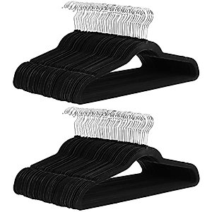 Amazon Basics Slim Velvet, Non-Slip Suit Clothes Hangers, Pack of 100, Black/Silver