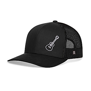 HAKA Acoustic Guitar Embroidered Trucker Hat, Instrument Hat for Men & Women, Adjustable Baseball Cap, Mesh Snapback, Acoustic Guitar Hat - Black