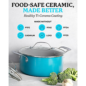 Gotham Steel Aqua Blue Pots and Pans Set, 12 Piece Nonstick Ceramic Cookware, Includes Frying Pans, Stockpots & Saucepans, Stay Cool Handles, Oven & Dishwasher Safe, 100% PFOA Free, Turquoise