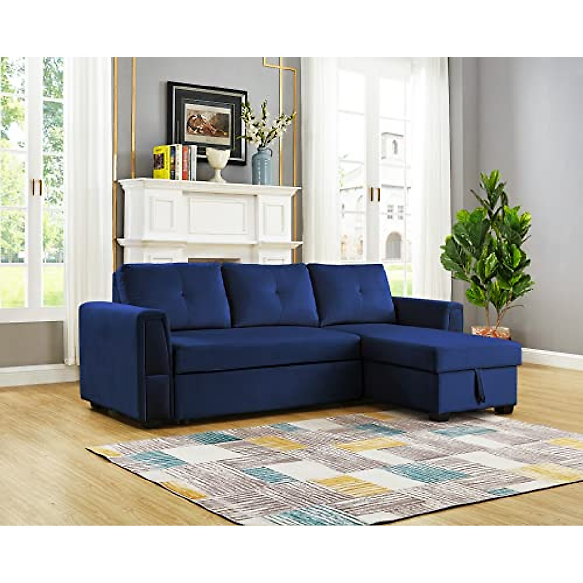 Legend Vansen 91'' L-Shaped Convertible Sectional Sleeper Sofa with Pull-Out Bed and Storage,with Reversible Chaise,Convertible Sofa for Living Room and Apartment