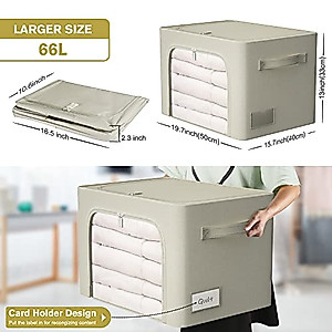 2 Pack Clothes Storage Bins, Stackable Oxford Frame Storage Box, Clothing Organizer Containers, Foldable Storage Bag for Closet, Living Room with Clear Window.(Light Grey,19.7*15.7*13inch,66L)