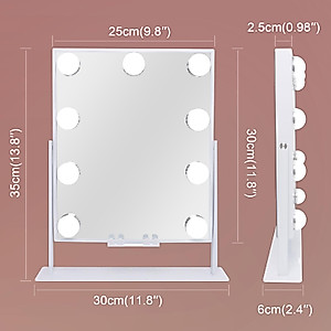 Fenair Lighted Vanity Mirror with Lights Speaker and Wireless Charging,Makeup Mirror with Lights and 10X Magnification Hollywood Mirror with 9 Dimmable LED Bulbs(White)