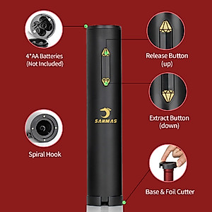 SANMAS Electric Wine Opener, Automatic Wine Bottle Openers Set with Foil Cutter, Battery Operated Cordless Wine Corkscrew for Wine Lovers Gift