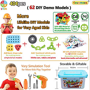 COUOMOXA Building Toys, 404 Pieces STEM Toys Kit Creative Construction Engineering Learning Set for 5, 6, 7, 8+ Year Old Boys&Girls Best Toy Gift for Kids |Take-A-Part Building Blocks