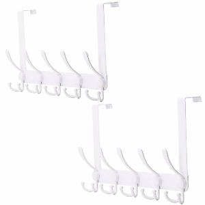 Dseap Over The Door Hook Hanger - 5 Tri Hooks, Heavy Duty Over The Door Towel Rack Coat Rack for Clothes Hat Towel, White, 2 Packs