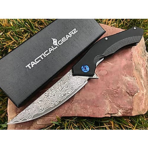 TACTICAL GEARZ Damascus G10 Pocket Knife, Triton XT! G10 Handle! Damascus Blade w/VG10 Core & 67 Layers! Ball Bearing Pivot System! Includes Sheath!