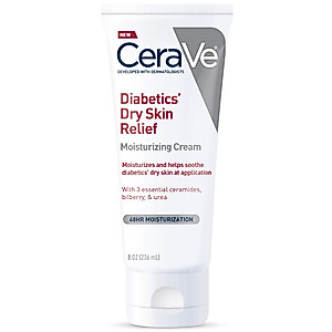 CeraVe Moisturizing Cream for Diabetics’ Dry Skin | Urea Cream with Bilberry for Face and Body | Fragrance Free & Paraben Free | 8 Ounce